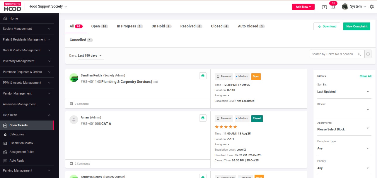 NoBrokerHood Help Desk- Complaint Handling System